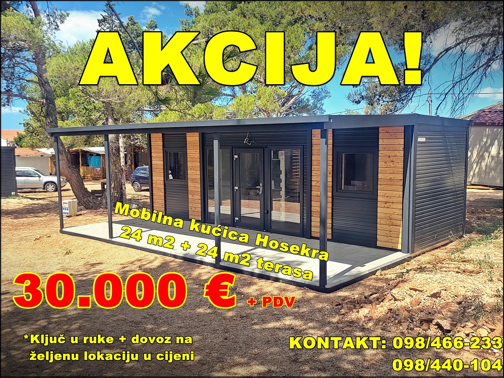 AKCIJA: Mobilna kućica 'Hosekra' 24m2 + terasa 24 m2 samo 30.000 eura ...
